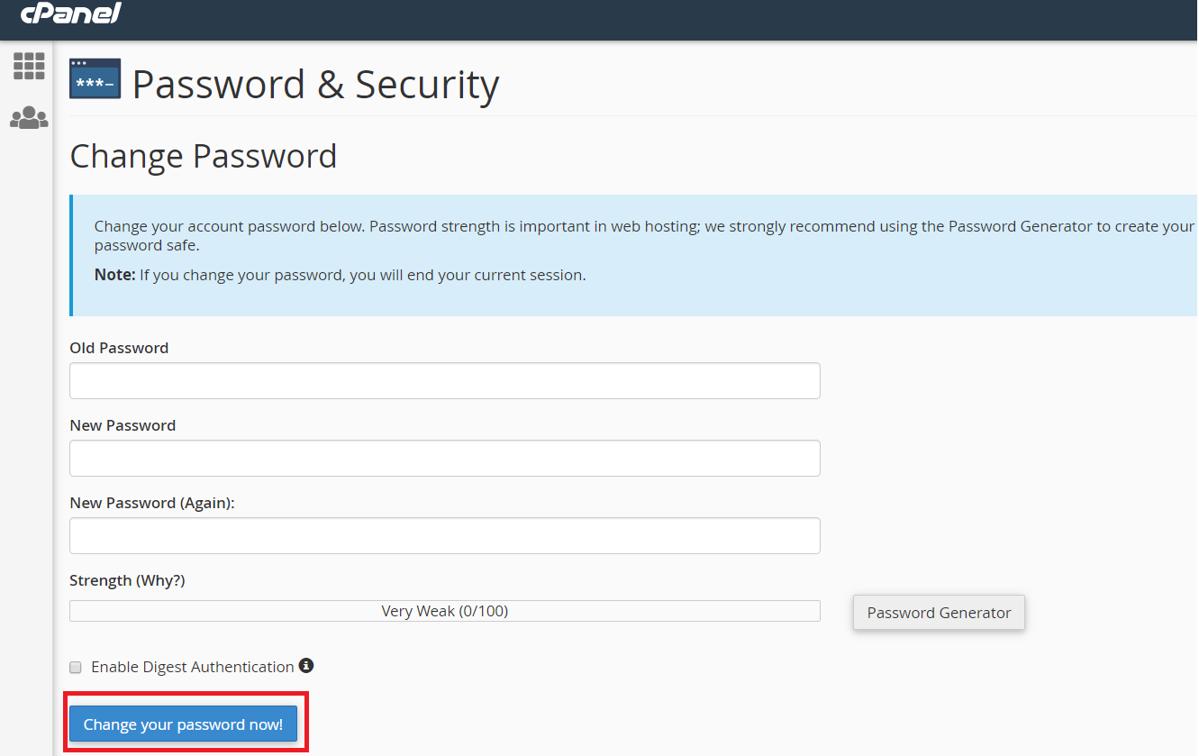 How to reset cPanel password from cPanel end - Mondoze Cloud