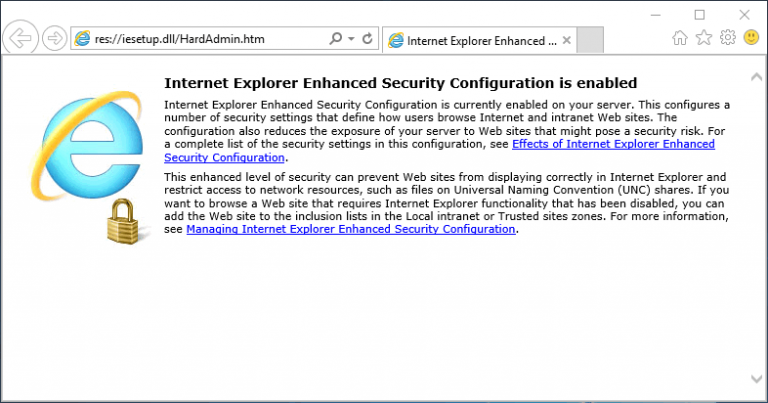 Disable Enhanced Security Configuration for Internet Explorer in Windows