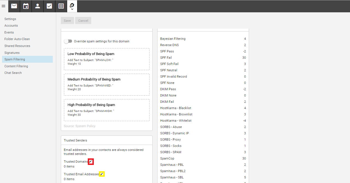 Adding Trusted Sender in Smartermail v16 - Mondoze Cloud